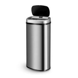 Juskys Automatik M&uuml;lleimer mit Sensor 70L - Abfalleimer mit elektrischem Deckel rechteckig - Silber