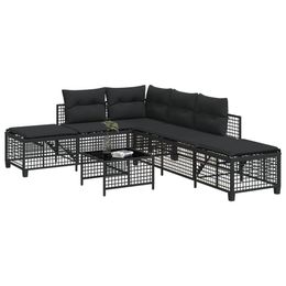 vidaXL 3-Tlg. Garten-Ecksofa-Set Mit Kissen Poly Rattan | Farbe: Schwarz