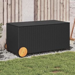 vidaXL Gartenbox Poly Rattan | Farbe: Schwarz | Größe: 107 x 55 x 50/53 cm