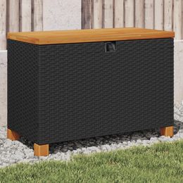 vidaXL Garten-Auflagenbox Poly Rattan Akazienholz | Farbe: Schwarz | Größe: 80 x 40 x 48 cm