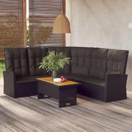 vidaXL Ecksofa Mit Liegefunktion Und Kissen Poly Rattan | Farbe: Schwarz