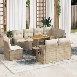 vidaXL 9-Tlg. Garten-Sofagarnitur Mit Kissen Beige Poly Rattan