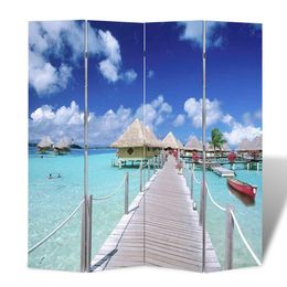 vidaXL Raumteiler Klappbar 120 X 170 Cm Strand | Anzahl der Artikel: 4 | Farbe: Blau