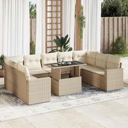 vidaXL 10-Tlg. Garten-Sofagarnitur Mit Kissen Beige Poly Rattan