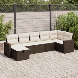 vidaXL 8-Tlg. Garten-Sofagarnitur Mit Kissen Beige Poly Rattan | Anzahl der Artikel: 7 | Farbe: Braun und Creme | Modell: mit Stauraum