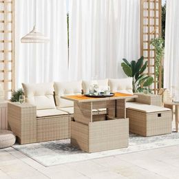 vidaXL 6-Tlg. Garten-Sofagarnitur Mit Kissen Beige Poly Rattan Akazie