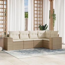 vidaXL 6-Tlg. Garten-Sofagarnitur Mit Kissen Poly Rattan | Farbe: Beige und Creme | Modell: Ohne Tisch