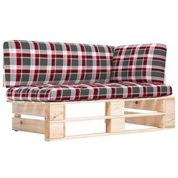 vidaXL Outdoor- Paletten Kiefernholz Imprägniert Rotes Karomuster | Holzfarbe: Braun | Modell: Ecksofa