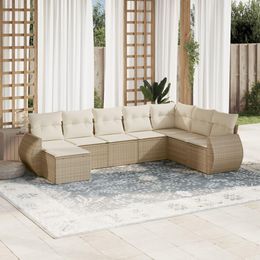 vidaXL 8-Tlg. Garten-Sofagarnitur Mit Kissen Poly Rattan | Farbe: Beige und Creme | Modell: Ohne Tisch