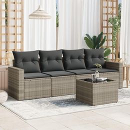 vidaXL 4-Tlg. Garten-Sofagarnitur Mit Kissen Poly Rattan | Farbe: Hellgrau | Modell: Mit Tisch