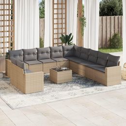 vidaXL 11-Tlg. Garten-Sofagarnitur Mit Kissen Poly Rattan | Farbe: Beige und Grau | Modell: Mit Tisch