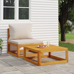 vidaXL 3-Tlg. Garten-Lounge-Set Mit Kissen Massivholz Akazie | Farbe: Hellgrau | Modell: Mittelteil + Tisch