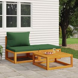 vidaXL 3-Tlg. Garten-Lounge-Set Mit Kissen Massivholz Akazie | Farbe: Grün | Modell: Mittelteil + Fußstütze + Tisch