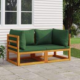 vidaXL 3-Tlg. Garten-Lounge-Set Mit Kissen Massivholz Akazie | Farbe: Grün | Modell: Ecksofa (2 Stk.)