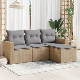 vidaXL 4-Tlg. Garten-Sofagarnitur Mit Kissen Poly Rattan | Farbe: Beige und Grau | Modell: Ohne Tisch