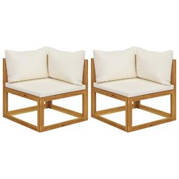 vidaXL Ecksofas 2 Stk. Modular Mit Kissen Massivholz Akazie | Anzahl im Paket: 2 | Farbe: Creme | Modell: Ecksofa (2 Stk.)