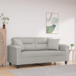 vidaXL 2-Sitzer-Sofa Mit Kissen Mikrofasergewebe | Farbe: Hellgrau | Größe: 140 cm