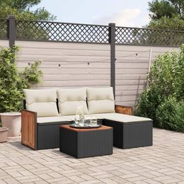 vidaXL 4-Tlg. Garten-Sofagarnitur Mit Kissen Poly Rattan | Farbe: Schwarz und Creme | Modell: Mit Tisch