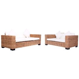 vidaXL 2-Tlg. Gartensofas Mit Polster Natürliches Rattan