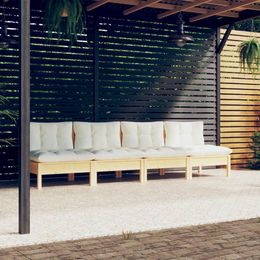 vidaXL 4-Sitzer-Gartensofa Mit Grauen Kissen Massivholz Kiefer | Farbe: Braun und Creme