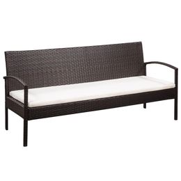 vidaXL 3-Sitzer-Gartensofa Mit Auflagen Poly Rattan | Farbe: Braun