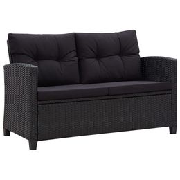 vidaXL 2-Sitzer-Gartensofa Mit Kissen 124 Cm Poly Rattan | Farbe: Schwarz