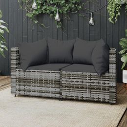 vidaXL Garten-Ecksofas Mit Kissen 2 Stk. Schwarz Poly Rattan | Farbe: Grau | Modell: 2x Eckteil