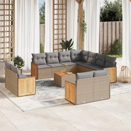 vidaXL 11-Tlg. Garten-Sofagarnitur Mit Kissen Poly Rattan | Farbe: Beige und Grau | Modell: Mit Tisch