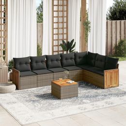 vidaXL 8-Tlg. Garten-Sofagarnitur Mit Kissen Beige Poly Rattan | Farbe: Grau | Modell: Mit Tisch