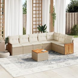 vidaXL 8-Tlg. Garten-Sofagarnitur Mit Kissen Beige Poly Rattan | Farbe: Beige und Creme | Modell: Mit Tisch