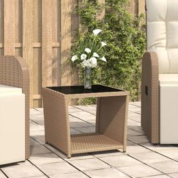 vidaXL Beistelltisch Mit Platte Poly Rattan & Hart | Farbe: Beige | Material: Glas