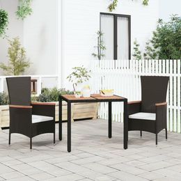 vidaXL Gartentisch Mit Holzplatte Poly Rattan & Akazienholz Schwarz | Größe: 90 x 90 x 75 cm | Material: Akazie Massivholz