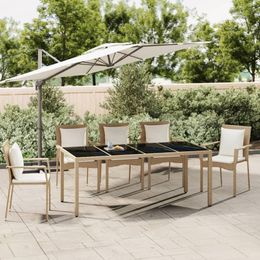 vidaXL Gartentisch Mit Platte Poly Rattan & Hart Beige | Größe: 190 x 90 x 75 cm | Material: Glas