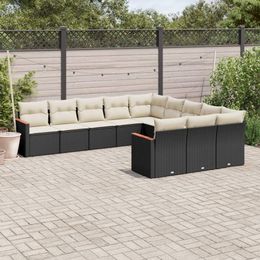 vidaXL 12-Tlg. Garten-Sofagarnitur Mit Kissen Beige Poly Rattan | Farbe: Schwarz und Creme | Modell: Ohne Tisch