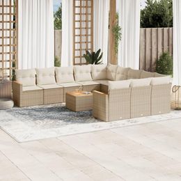 vidaXL 12-Tlg. Garten-Sofagarnitur Mit Kissen Beige Poly Rattan | Farbe: Beige und Creme | Modell: Mit Tisch