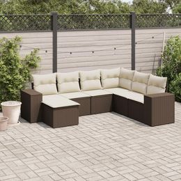 vidaXL 8-Tlg. Garten-Sofagarnitur Mit Kissen Beige Poly Rattan | Farbe: Braun und Creme | Modell: Mit Tisch