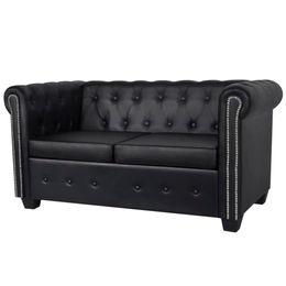 vidaXL Chesterfield-Sofa Kunstleder | Farbe: Schwarz | Modell: 2-Sitzer