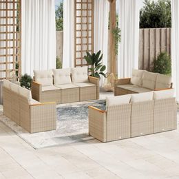 vidaXL 13-Tlg. Garten-Sofagarnitur Mit Kissen Poly Rattan | Farbe: Beige und Creme | Modell: Ohne Tisch