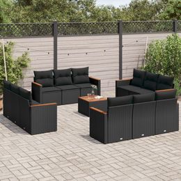 vidaXL 13-Tlg. Garten-Sofagarnitur Mit Kissen Poly Rattan | Farbe: Schwarz | Modell: Mit Tisch