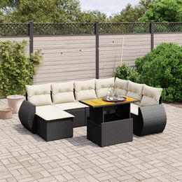 vidaXL 8-Tlg. Garten-Sofagarnitur Mit Kissen Poly Rattan | Farbe: Schwarz und Creme | Modell: 3x Eckteil + 3x Mittelteil + Tisch + Fußstütze