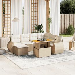 vidaXL 8-Tlg. Garten-Sofagarnitur Mit Kissen Poly Rattan | Farbe: Beige und Creme | Modell: 3x Eckteil + 3x Mittelteil + Tisch + Fußstütze