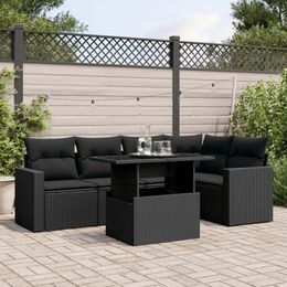 vidaXL 6-Tlg. Garten-Sofagarnitur Mit Kissen Poly Rattan | Farbe: Schwarz | Modell: ohne Stauraum