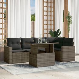 vidaXL 6-Tlg. Garten-Sofagarnitur Mit Kissen Poly Rattan | Farbe: Grau | Modell: ohne Stauraum