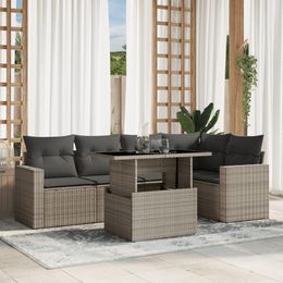 vidaXL 6-Tlg. Garten-Sofagarnitur Mit Kissen Poly Rattan | Farbe: Hellgrau | Modell: ohne Stauraum