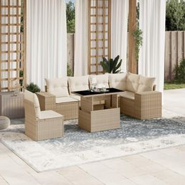 vidaXL 7-Tlg. Garten-Sofagarnitur Mit Kissen Schwarz Poly Rattan | Farbe: Beige und Creme