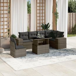 vidaXL 7-Tlg. Garten-Sofagarnitur Mit Kissen Schwarz Poly Rattan | Farbe: Grau