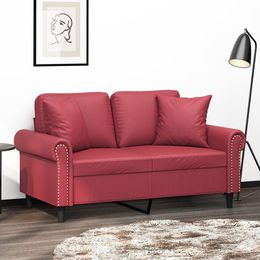 vidaXL 2-Sitzer-Sofa Mit Zierkissen Kunstleder | Farbe: Weinrot | Größe: 120 cm