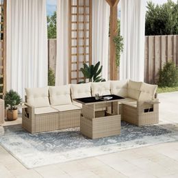 vidaXL 7-Tlg. Garten-Sofagarnitur Mit Kissen Schwarz Poly Rattan | Farbe: Beige und Creme