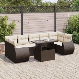 vidaXL 8-Tlg. Garten-Sofagarnitur Mit Kissen Schwarz Poly Rattan | Farbe: Braun und Creme | Modell: mit Stauraum