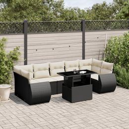 vidaXL 8-Tlg. Garten-Sofagarnitur Mit Kissen Schwarz Poly Rattan | Farbe: Schwarz und Creme | Modell: ohne Stauraum